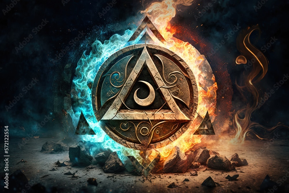 Generative AI arcane symbol with effect of fire and ice. Magic symbol ...