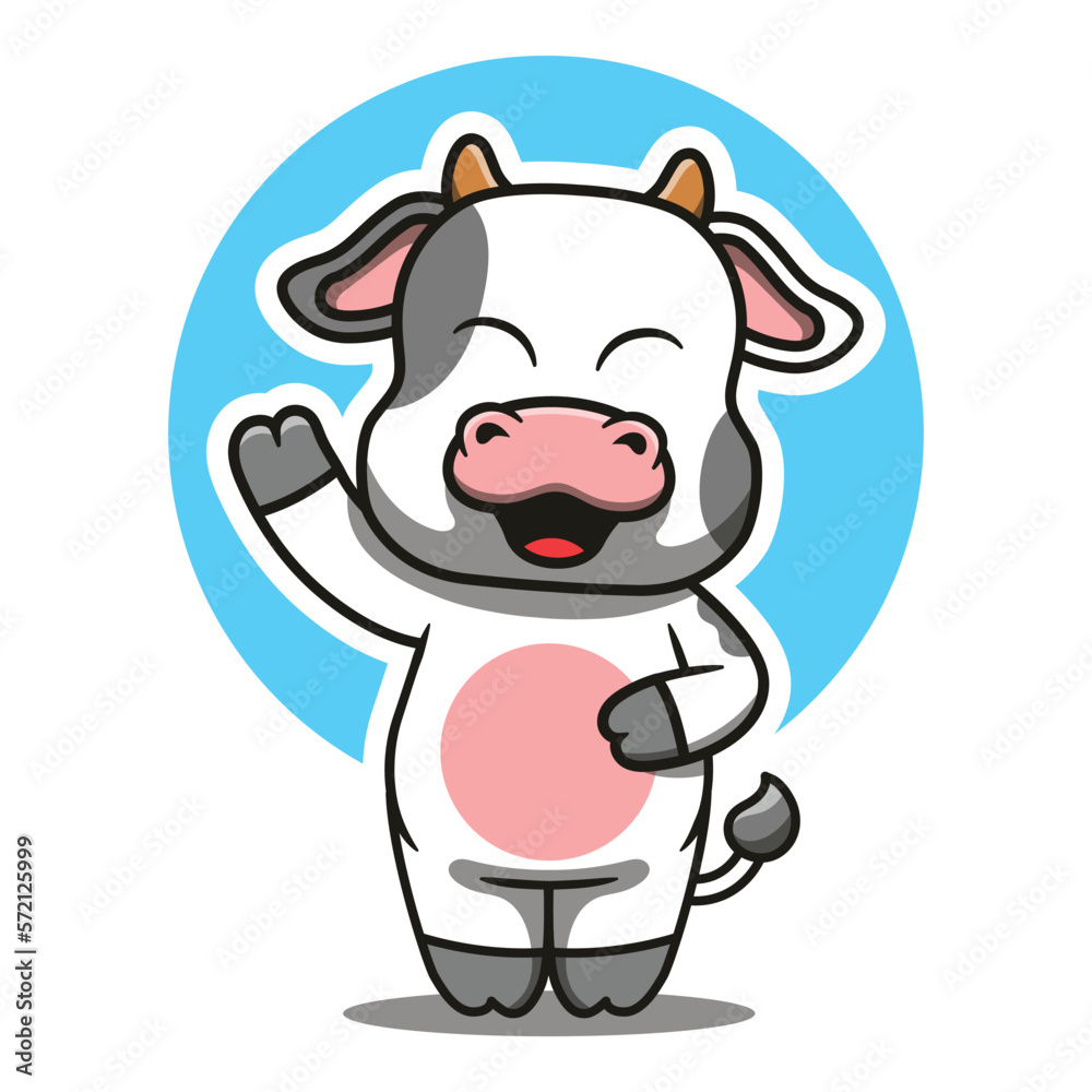 Cute cow mascot waving cartoon vector illustration. Suitable for logos ...