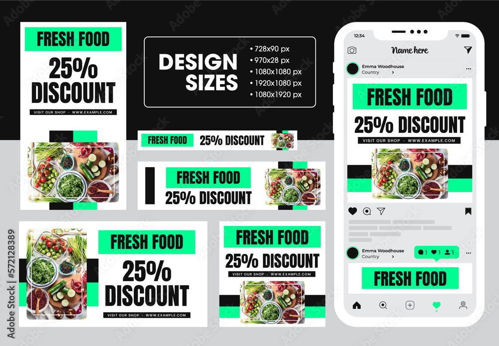 Fresh Food Web Banner Ads Design Template Stock Template | Adobe Stock