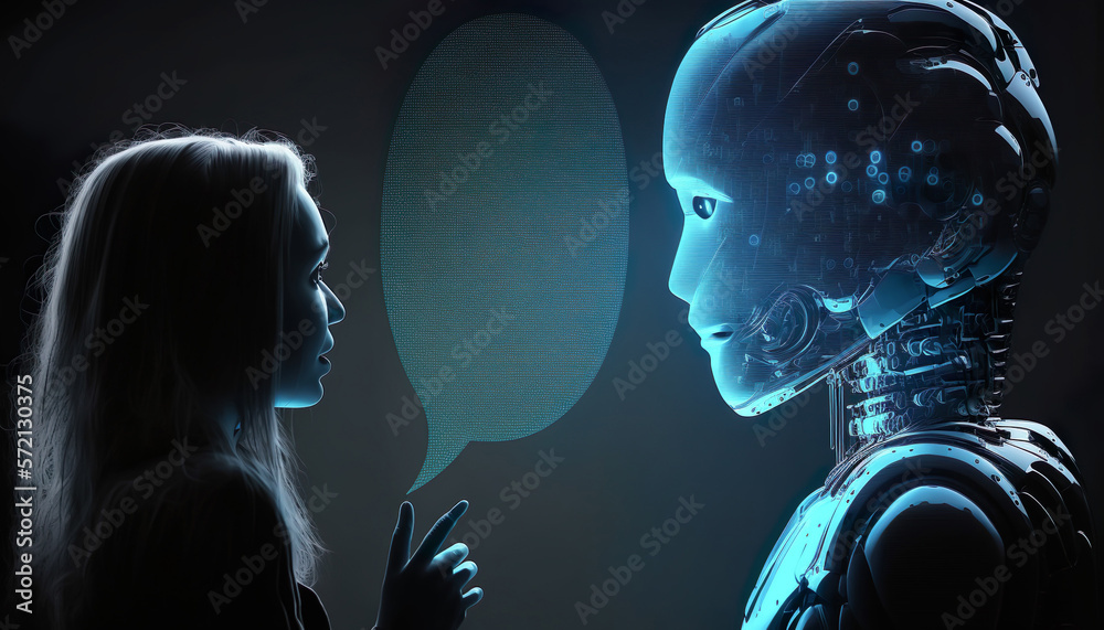 person talking with robotic ai.futuristic technology or machine ...