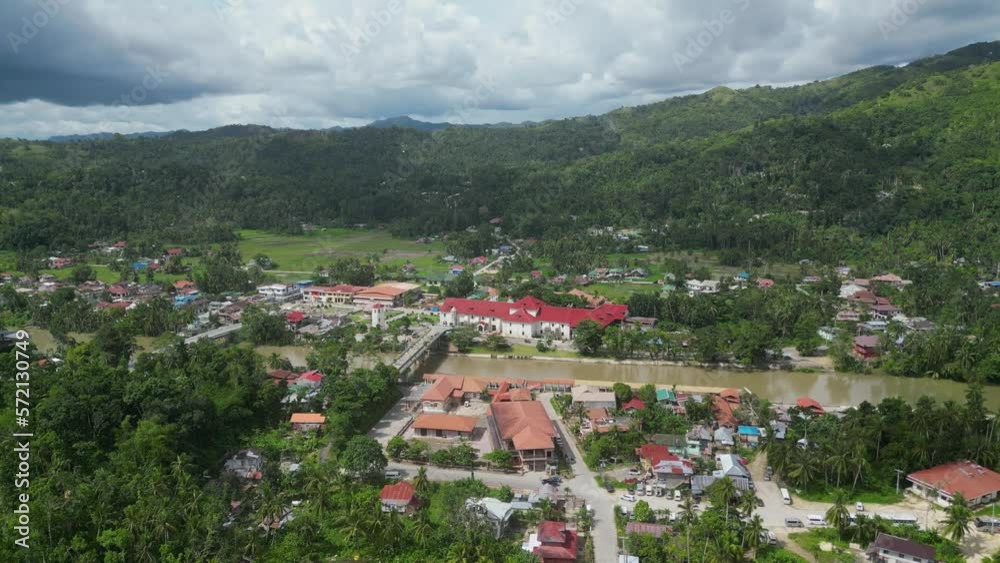 Small town is divided into two banks by means of river, which are ...