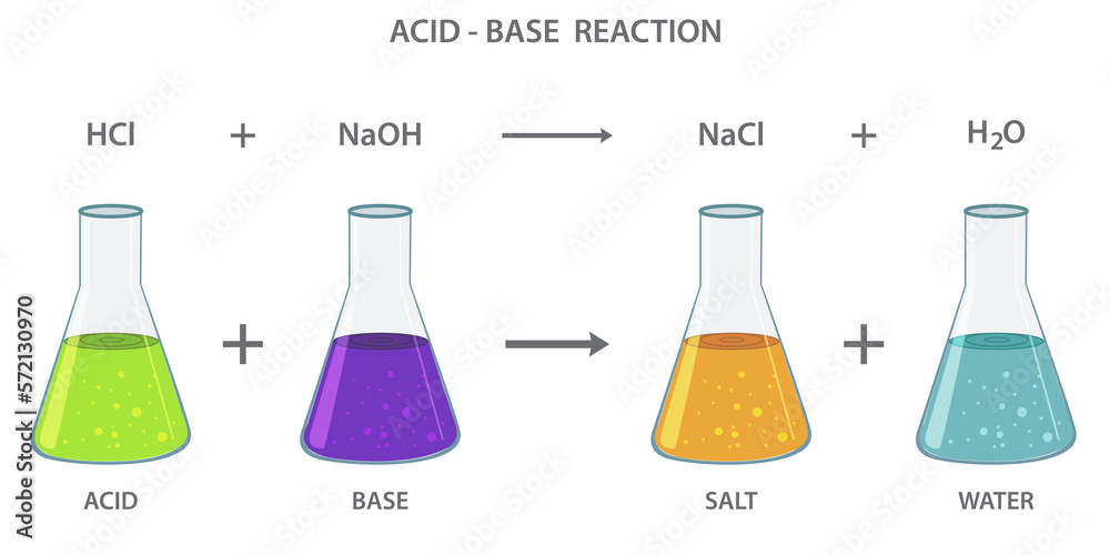 Acid base neutralization reaction producing a salt and water Stock ...