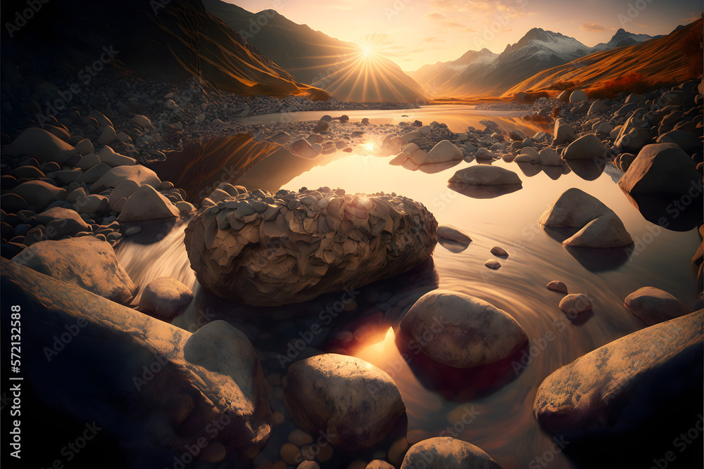 Gorgeous Stone Bedded River comprising of Intricate Stone Carvings and ...