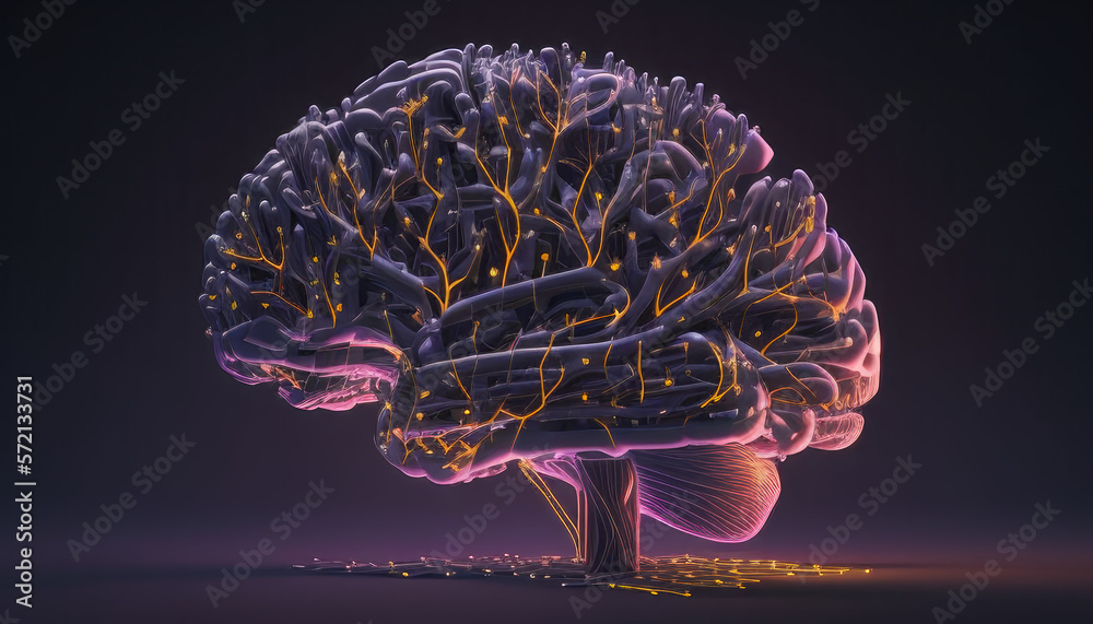 spread of digital brain connections. Artificial intelligence and the idea of neural networks ...