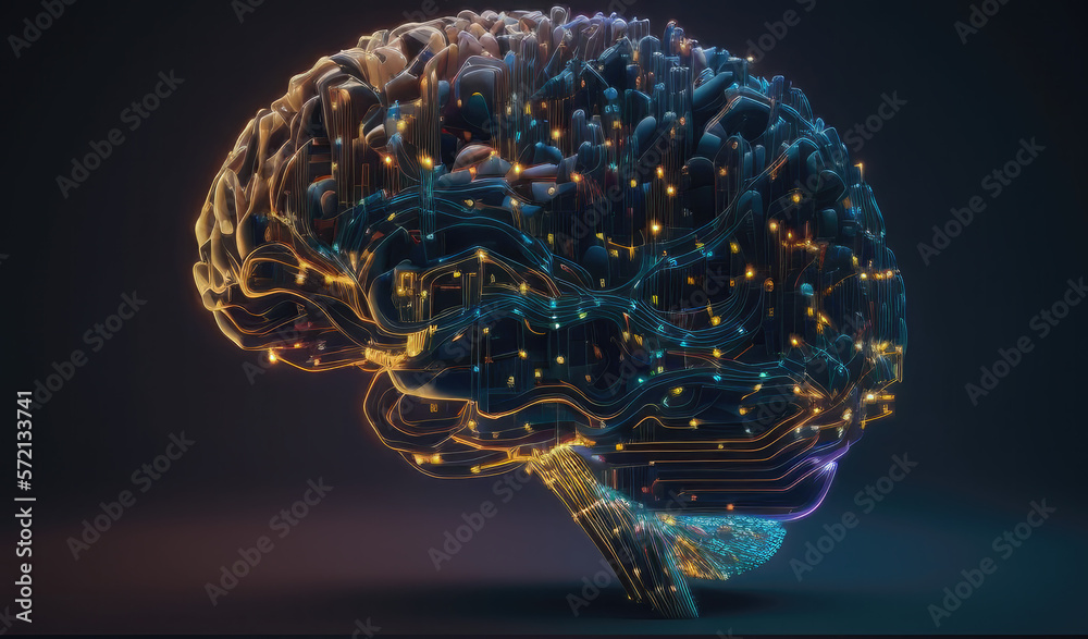 spread of digital brain connections. Artificial intelligence and the idea of neural networks ...