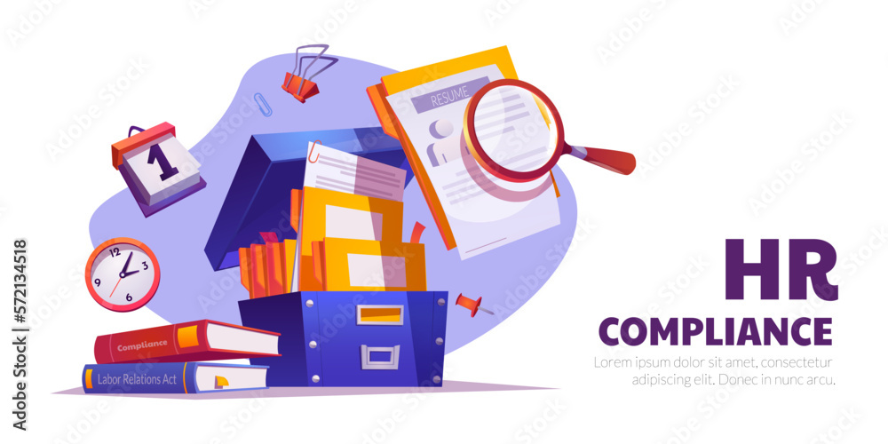 Human resources compliance web banner template with cartoon ...