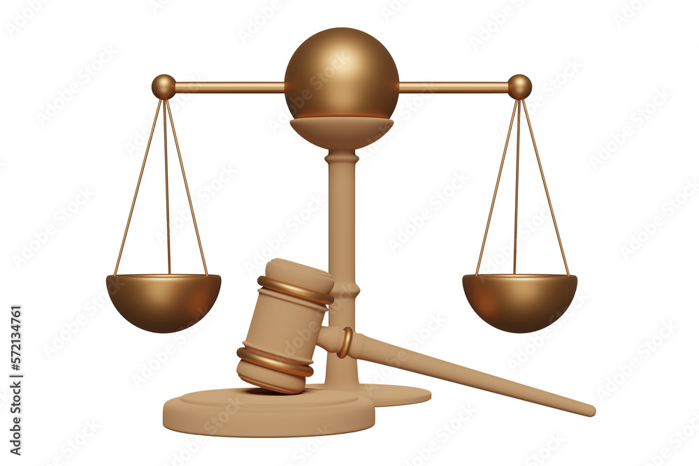 3d wooden judge gavel, hammer auction with stand, justice scales icon isolated. law, justice ...
