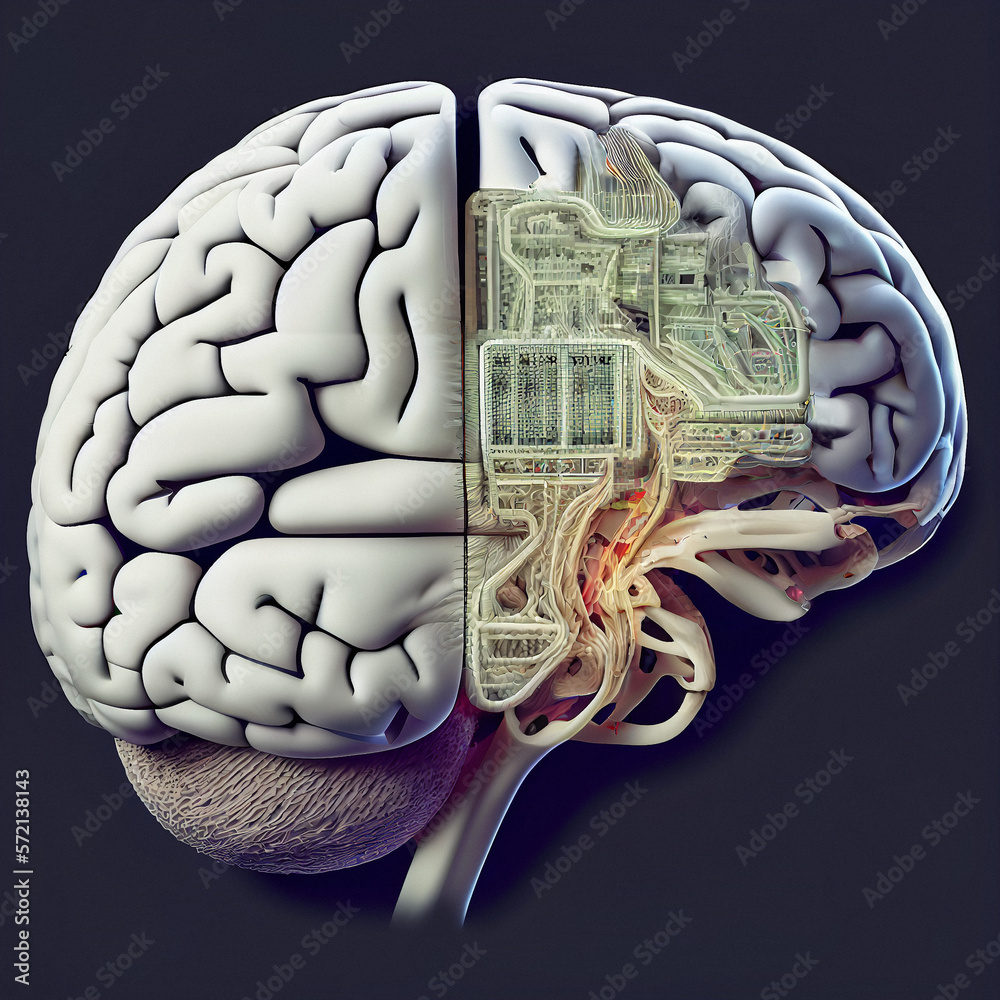 Pixelated Human Brain Cross Section - Generative Ai Stock Illustration ...