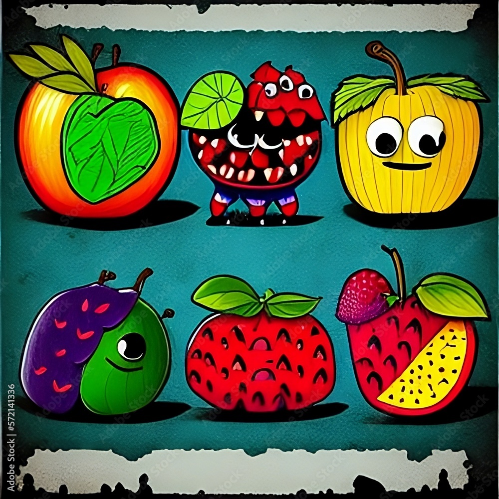 Drawing of cartoon fruit & vegetable characters for kids - Create by ...