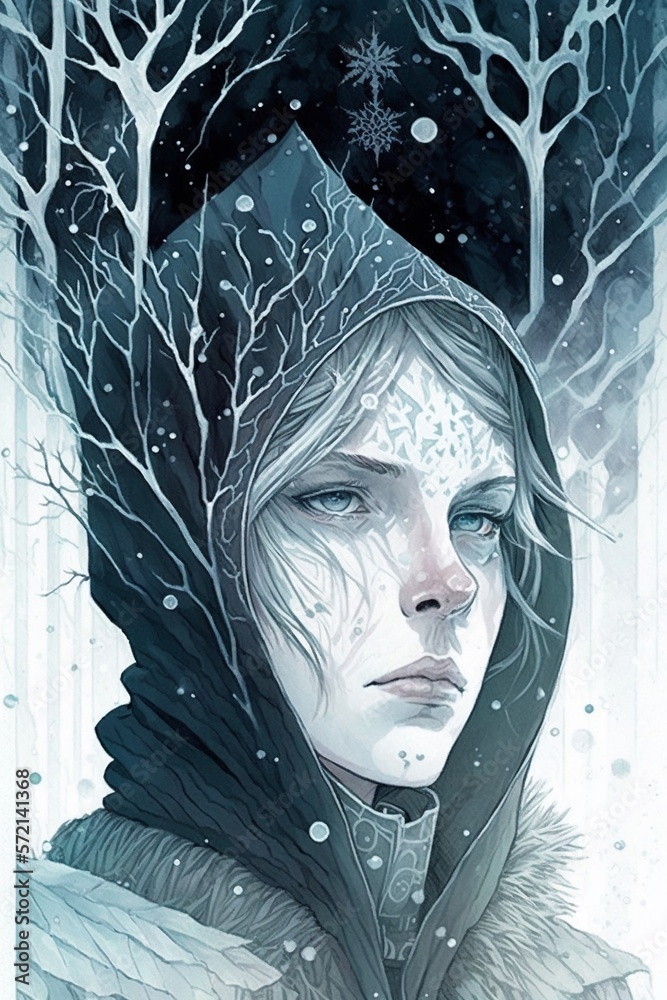Graphic Novel Style Illustration of a Modern Frozen Ice Queen. Snow ...