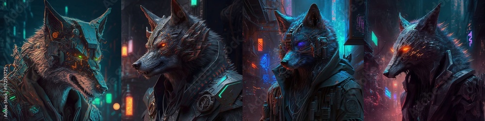 Steampunk Cybernetic Owls. Cyberpunk Robot Wolf with Laser Eurs, Set ...