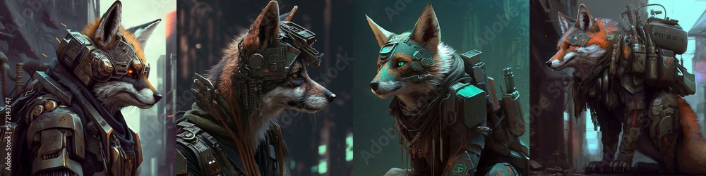 Steampunk Cybernetic Foxes. Cyberpunk Robot Fox with Technological ...