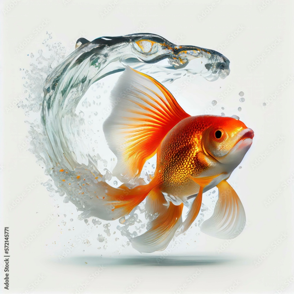 An ultra realistic Goldfish fighting fish that jumps by splashing on a ...