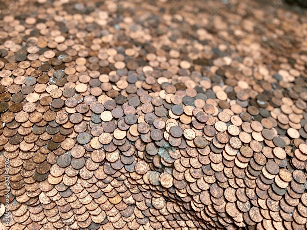 Copper coins scale texture selected blur focus background Stock Photo ...