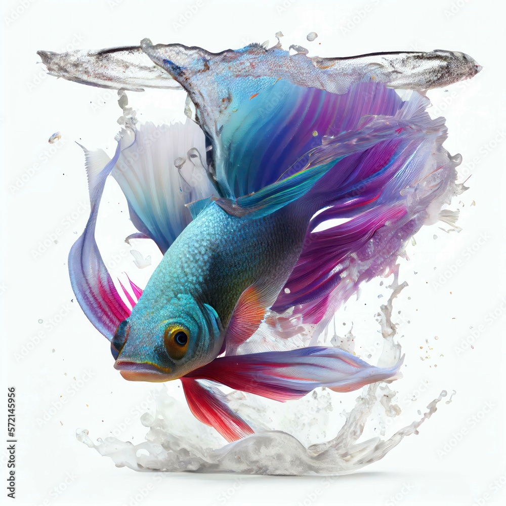 An ultra realistic Rainbow fish fighting fish that jumps by splashing ...
