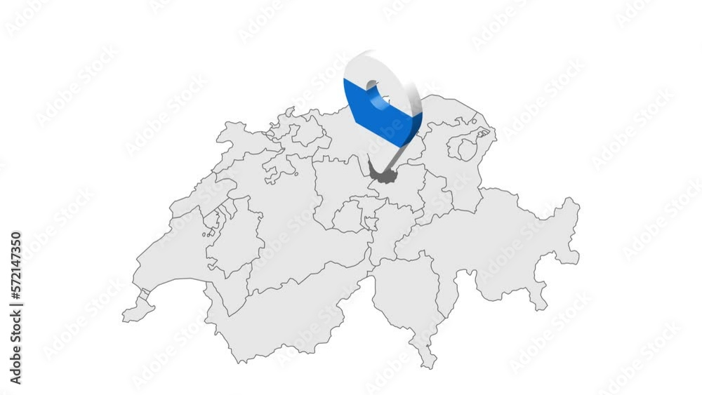 Location Canton of Zug on map Switzerland. 3d Zug Canton flag map ...
