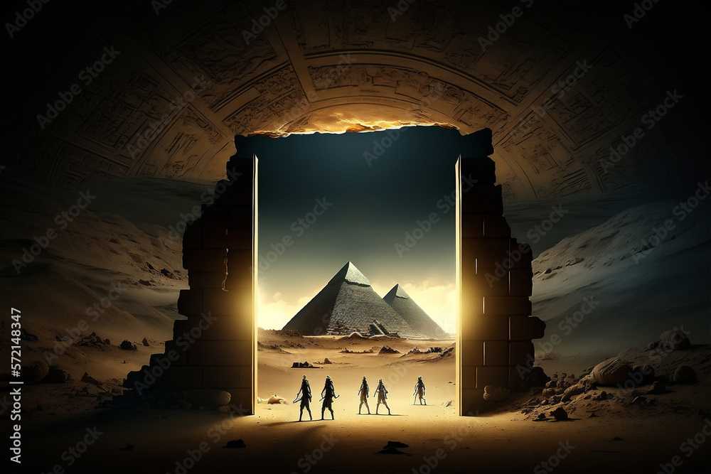 Portal to the land of the pyramids. Reptile people crossed over. Stock ...