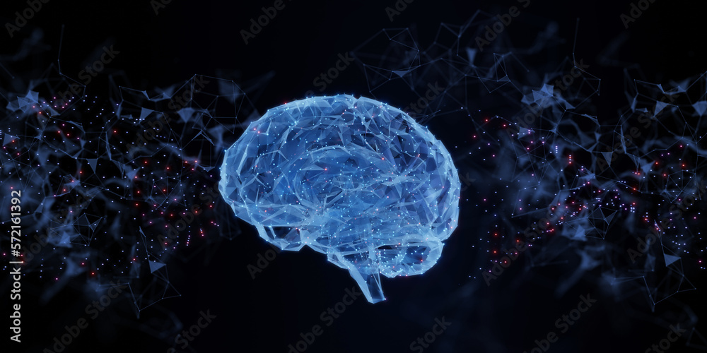 concept of 3d render neuroscience brain or psychology blue dark ...