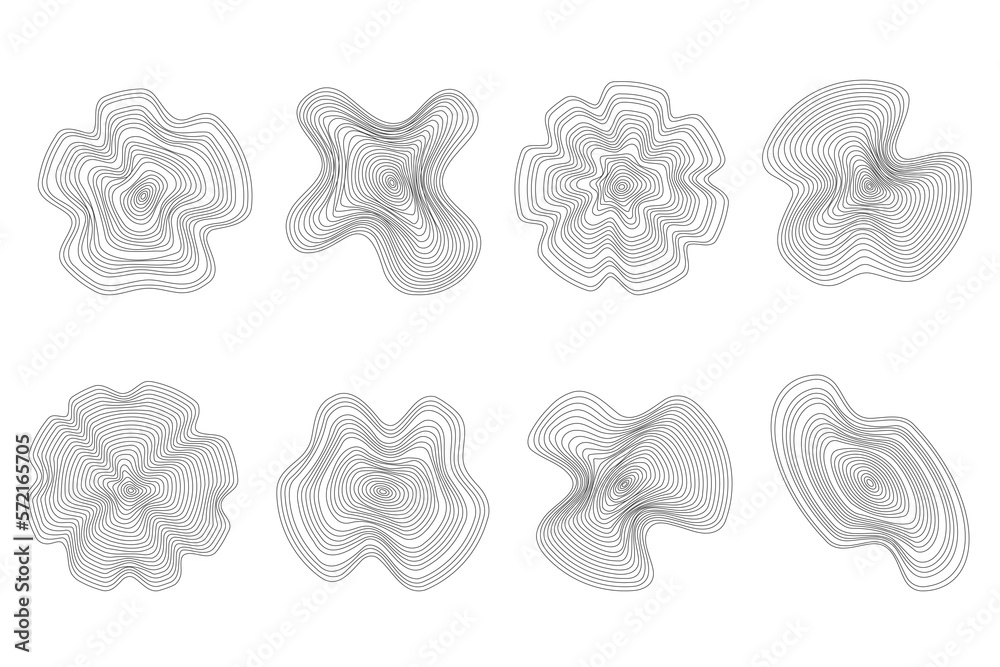 Linear wooden tree rings pattern. Topography circles with map texture ...