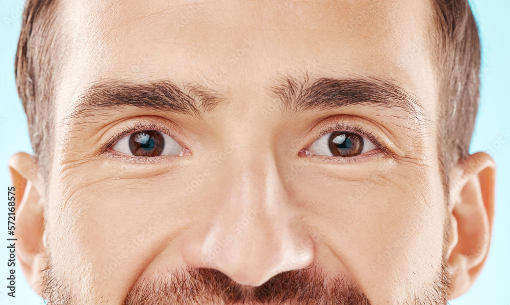 Skincare, vision and zoom on man eyes, beauty and grooming portrait ...