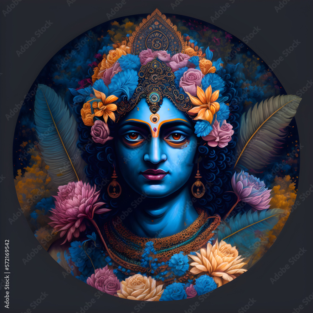 Hindu God Shree Krishna Painting (symbol of Devine Love). Lord Krishna ...
