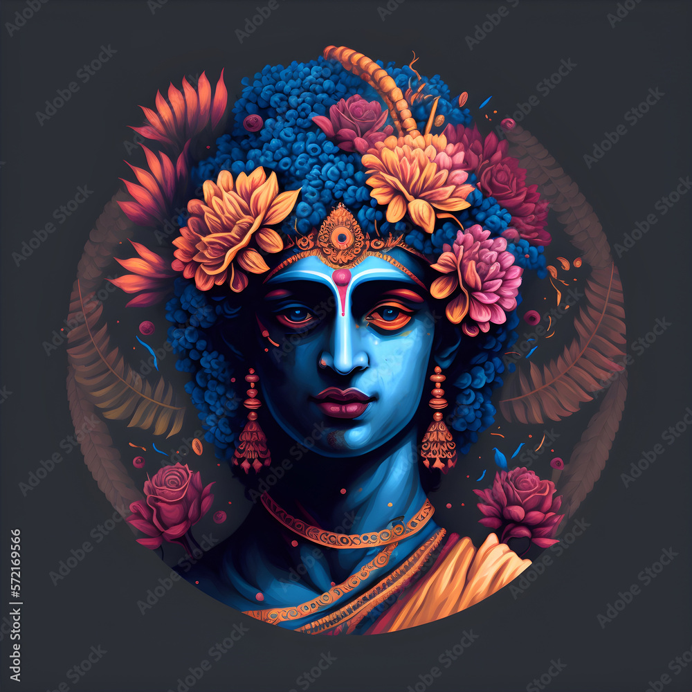 Hindu God Shree Krishna Painting (symbol of Devine Love). Lord Krishna ...