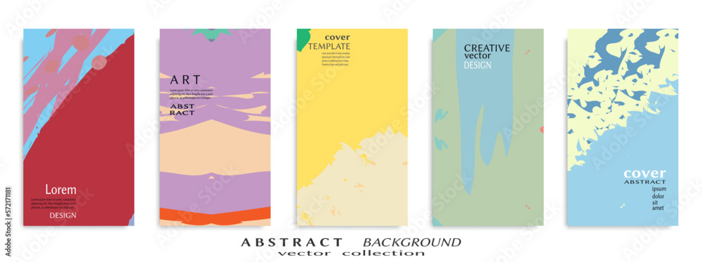 Abstract art backgrounds set. Minimal trendy paint brush strokes ...