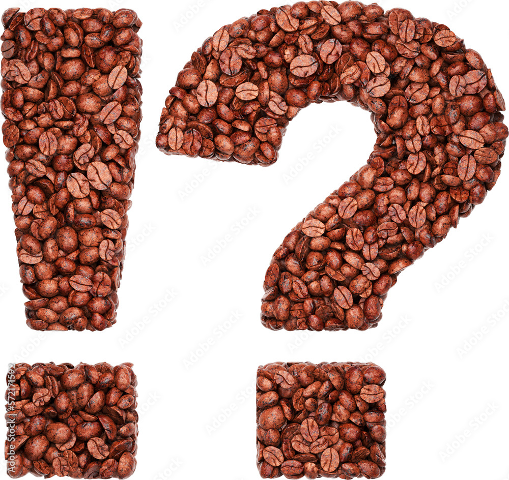 Exclamation and question mark filled with roasted coffee beans ...