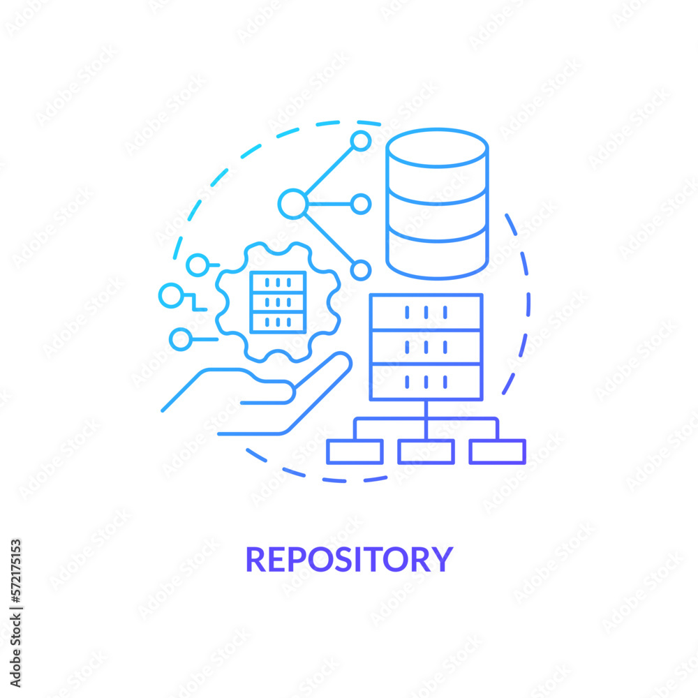 Repository blue gradient concept icon. Full database of code changes. Source control strategy ...