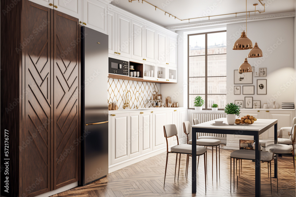 Super photo realistic kitchen interior design, generative ai background ...