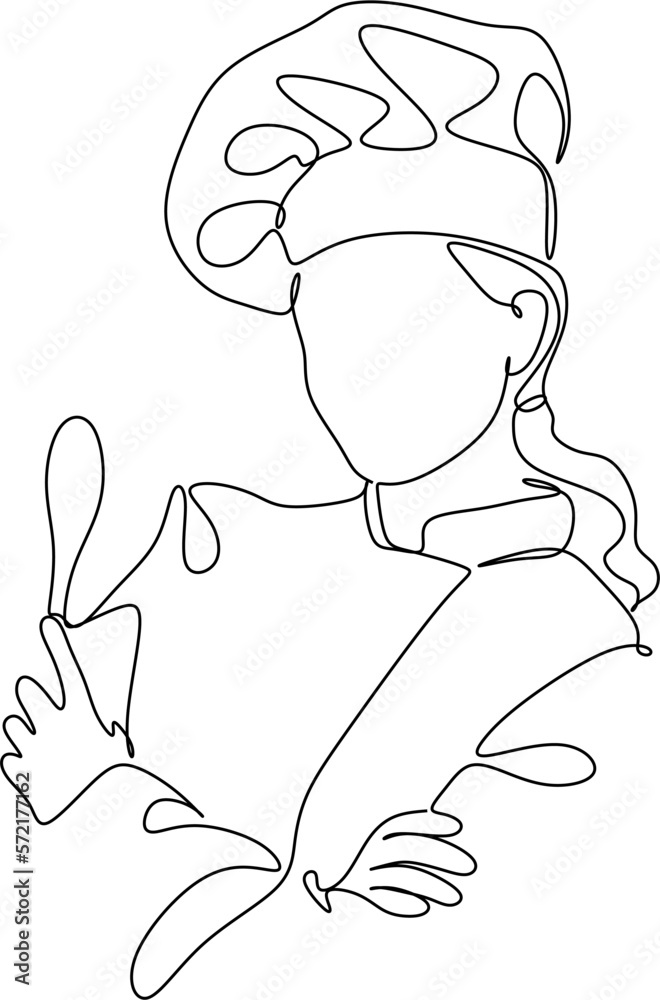 Continuous line drawing of chef, chef hats isolated on white background ...