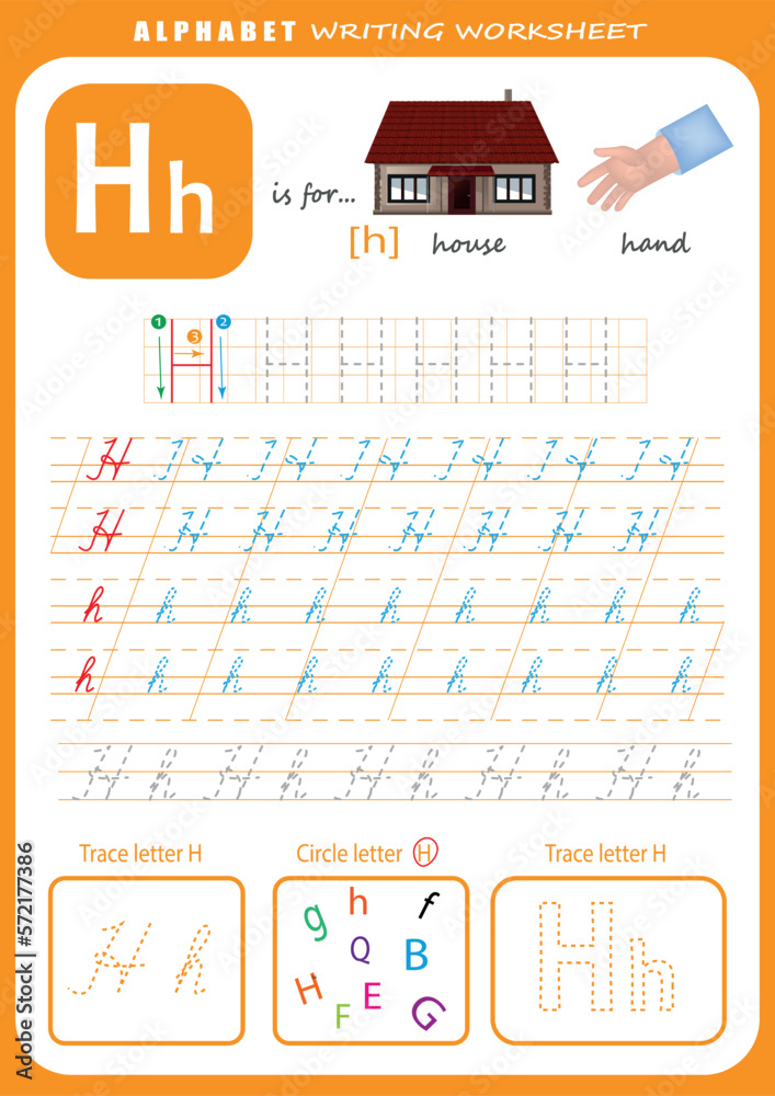H letter handwriting practice worksheet. Alphabet letter tracing ...