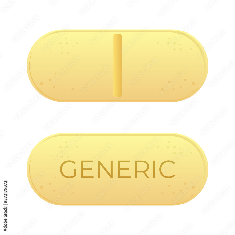 Realistic yellow generic medical tablet or pill capsules vector ...