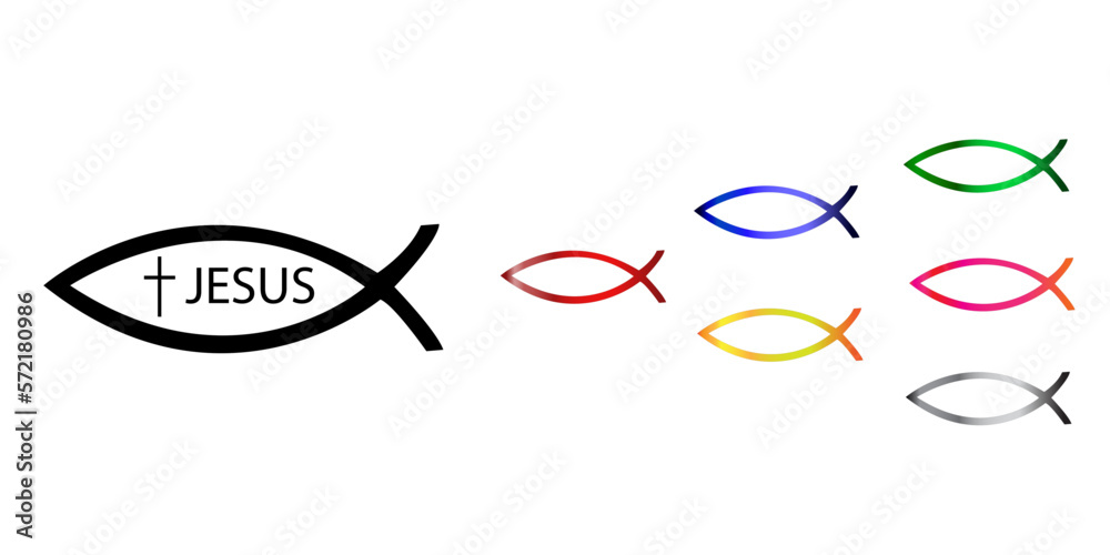 Ichthys Christian sign collection, Jesus Christ symbol as a fish shape ...