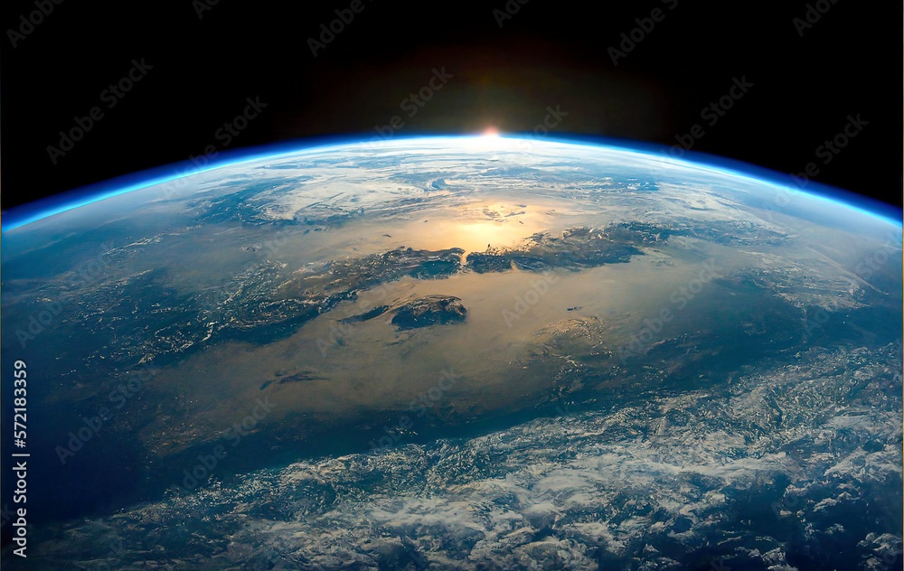 Planetary, view from space of planet earth. background stars and clouds ...