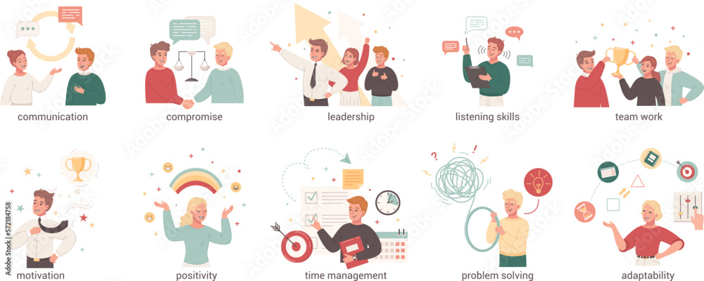 Soft Skills Cartoon Set Stock Vector | Adobe Stock