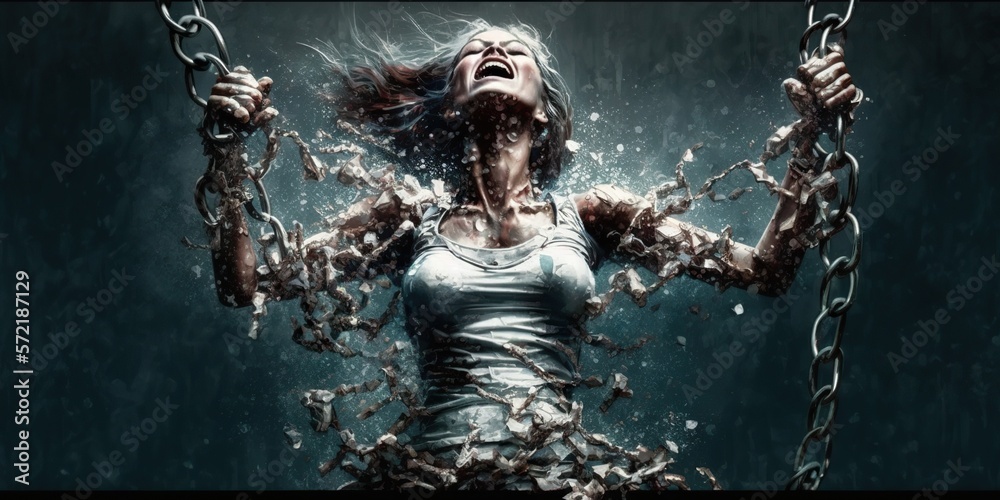 woman breaking free from chains representing overcoming obstacles and ...
