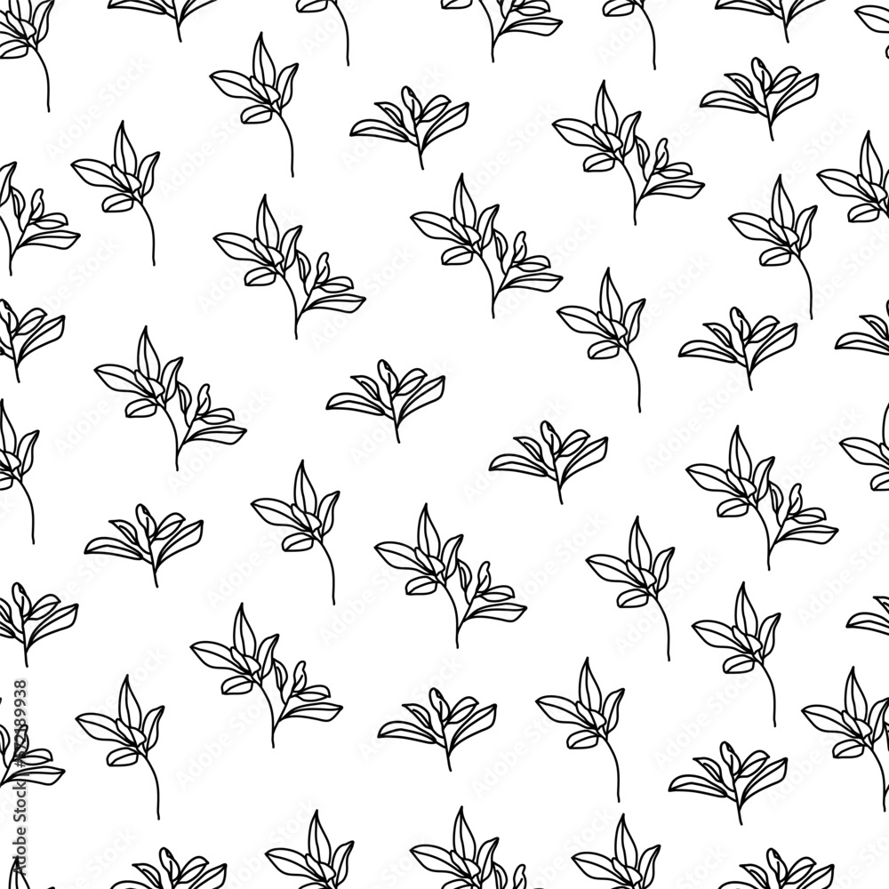 Seamless pattern with branches. Black leaves background vector ...