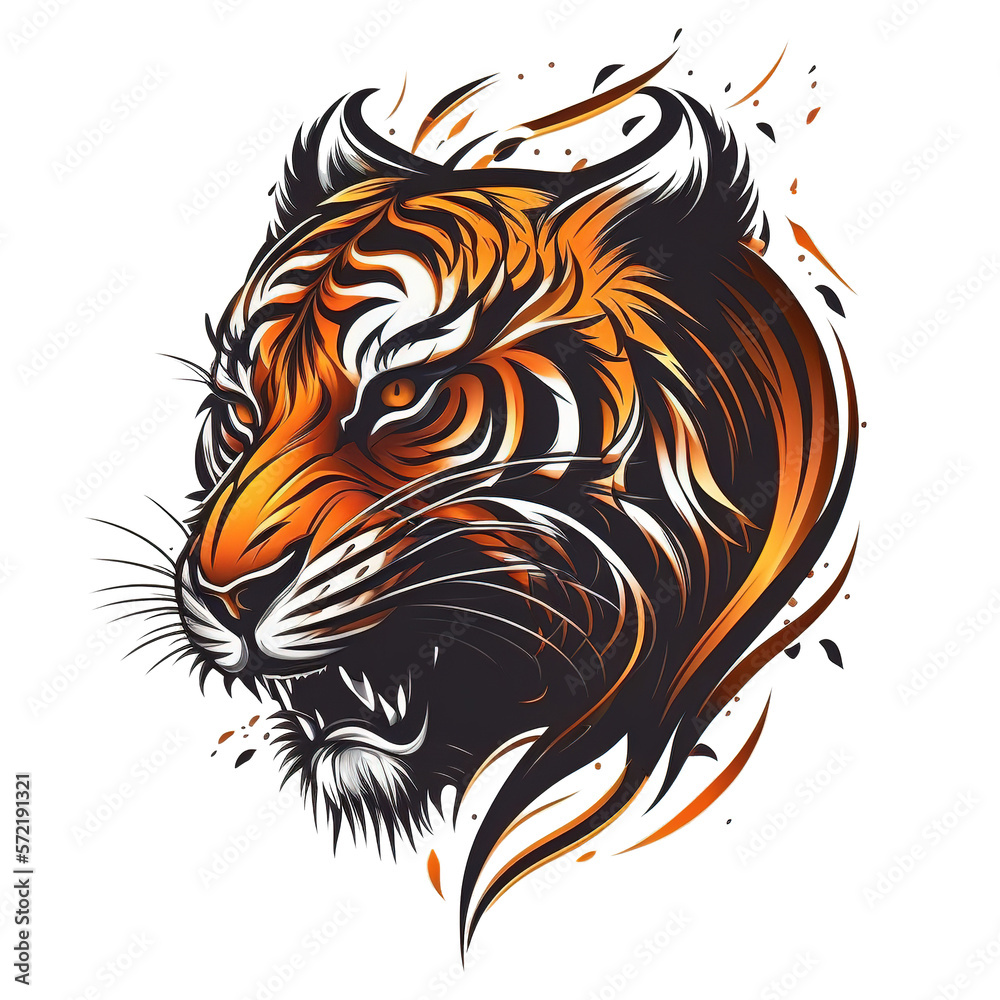 2d tiger head logo design Stock Illustration | Adobe Stock