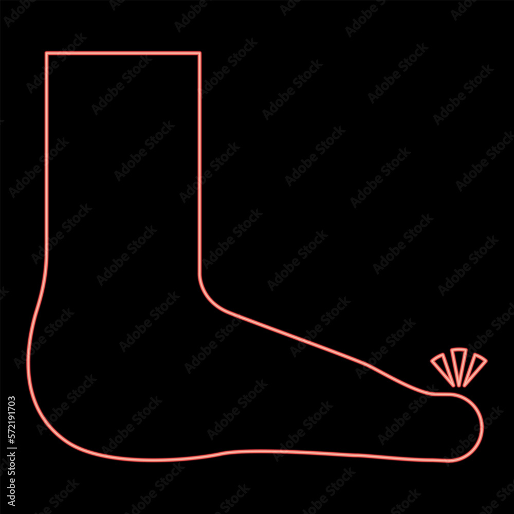 Neon foot finger care pedicure concept human ankle sole naked red color ...