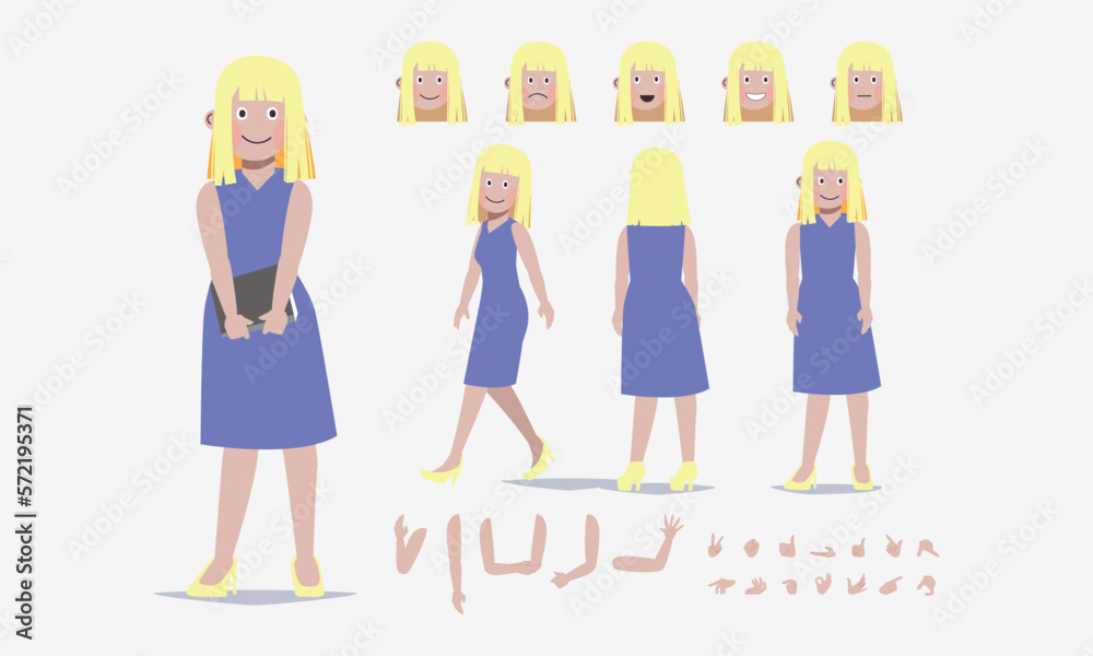 elements and parts of the girl's body, blanks for 2D animation, arms ...