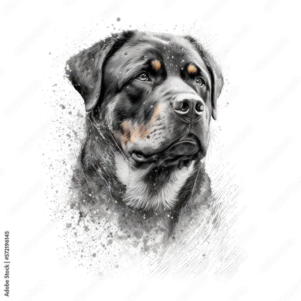 Ai art of grey sketch of a Rottweiler dog from the neck up. Generative ...