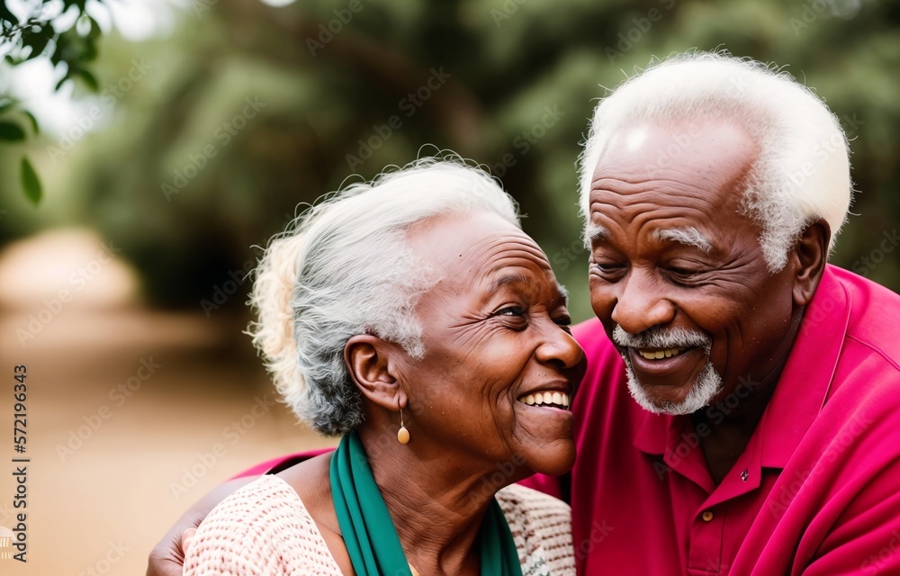 Elderly happy, smiling couple pose together for a photo. Africans, blacks. Generative AI Stock ...