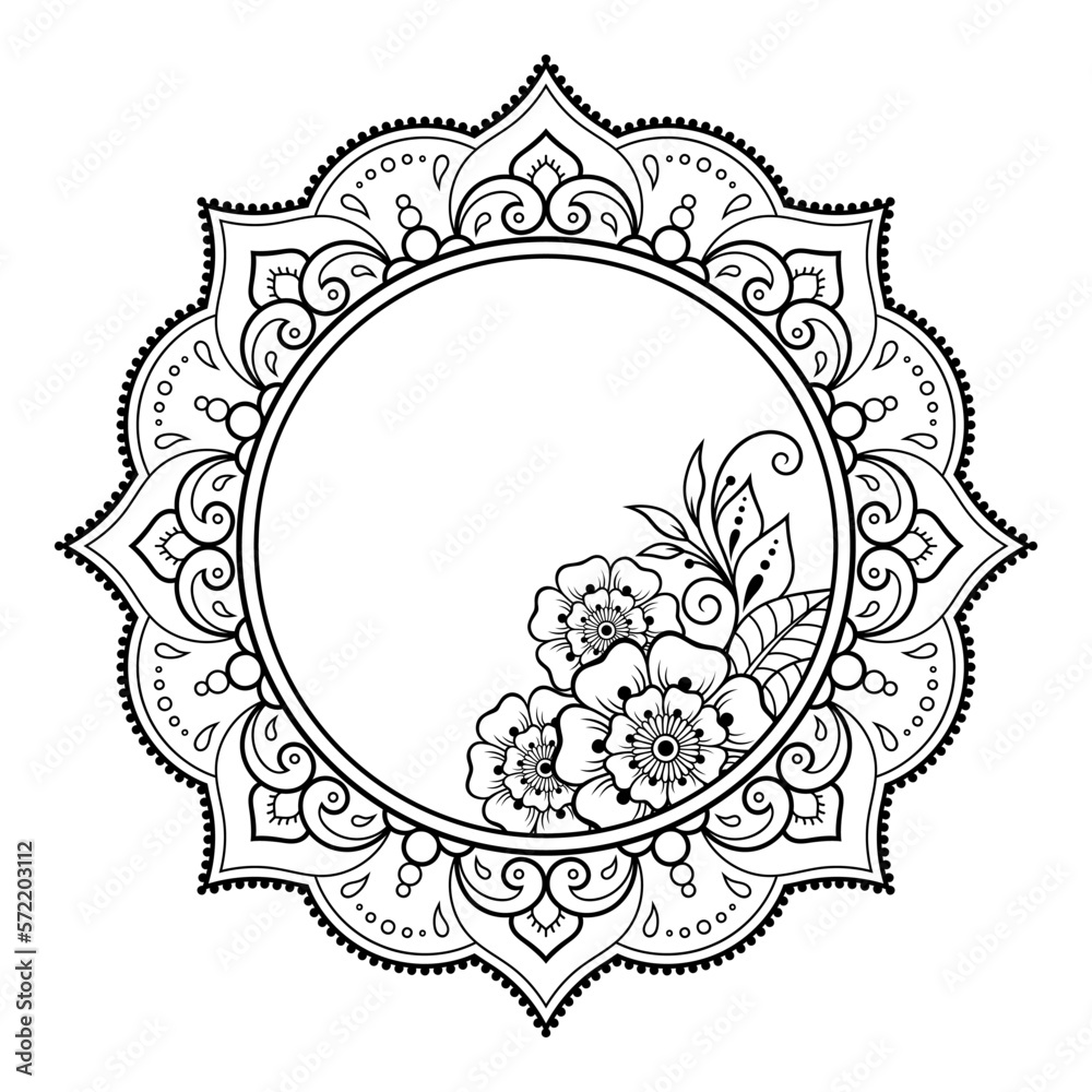 Frame in eastern tradition. Stylized with henna tattoos decorative ...