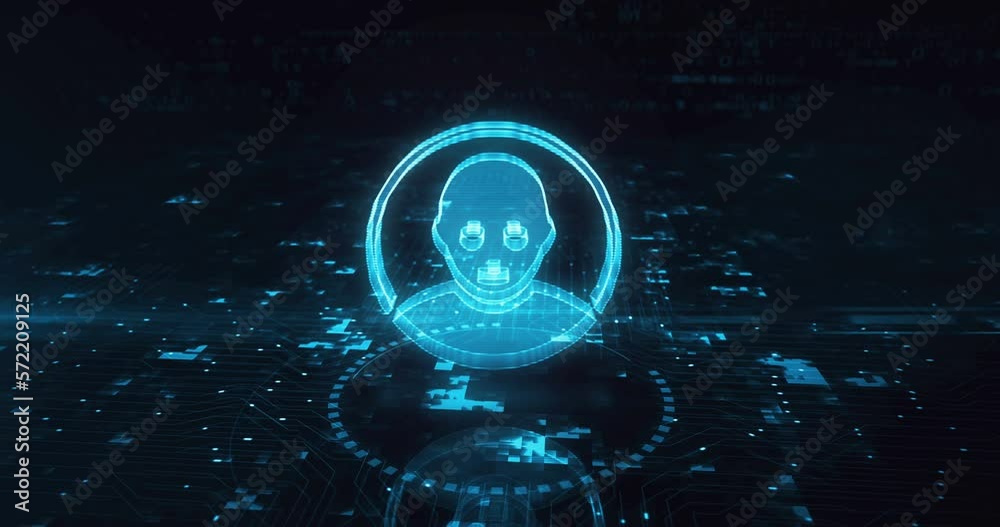 Social media chat face and artificial intelligence head hologram symbol ...