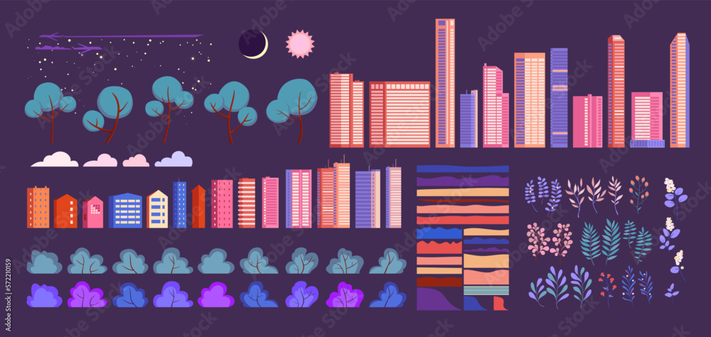 Set of vector illustrations in geometric flat style - city landscape ...