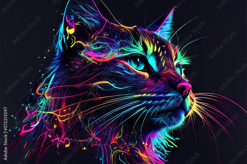 Abstract illustration of a neon cat Generative AI Stock Illustration ...