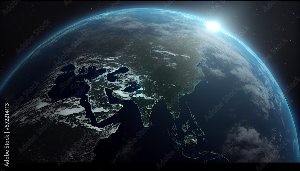 earth world map space view satellite planet atmosphere oceans and ...