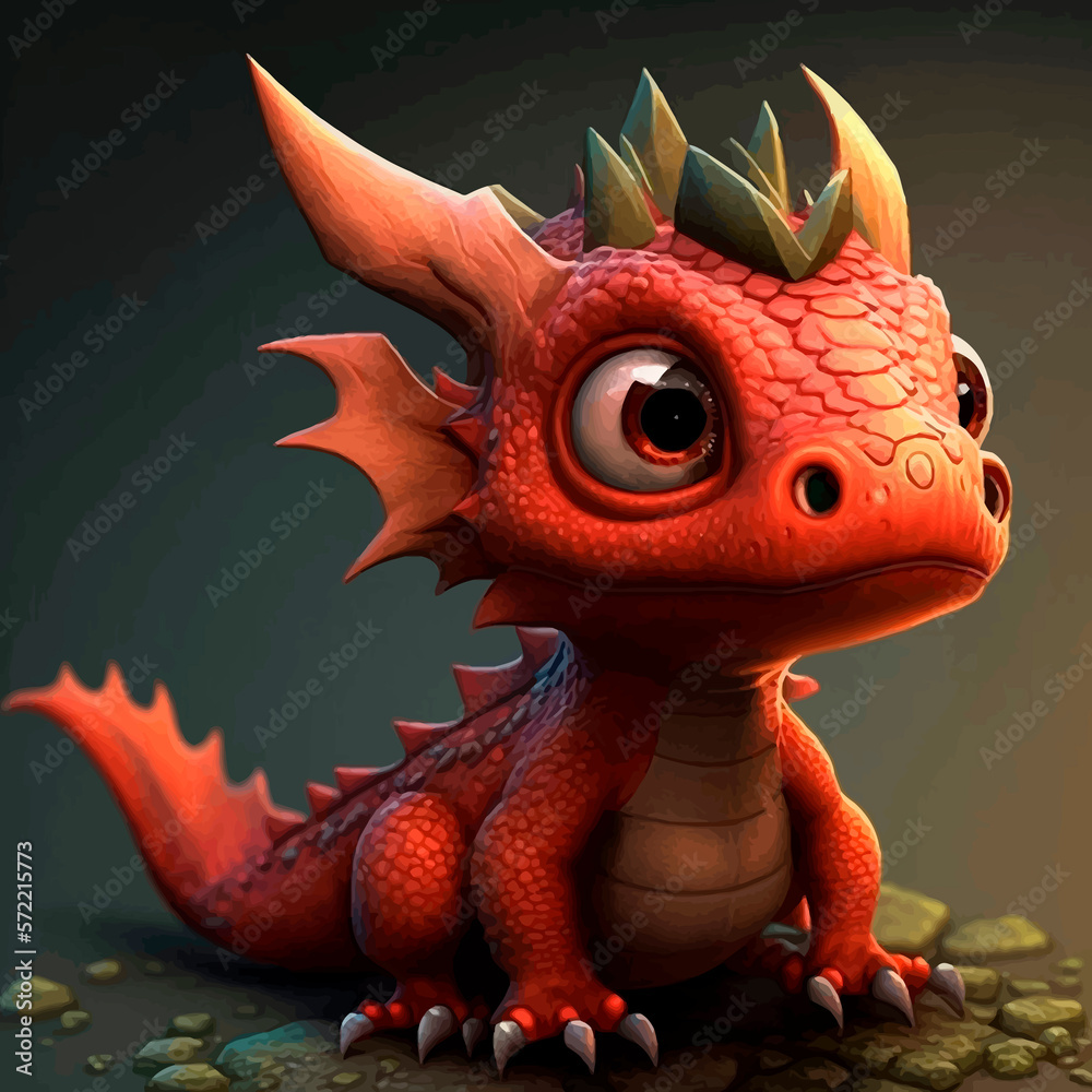 Cute little red dragon. Cartoon character. Vector illustration for ...