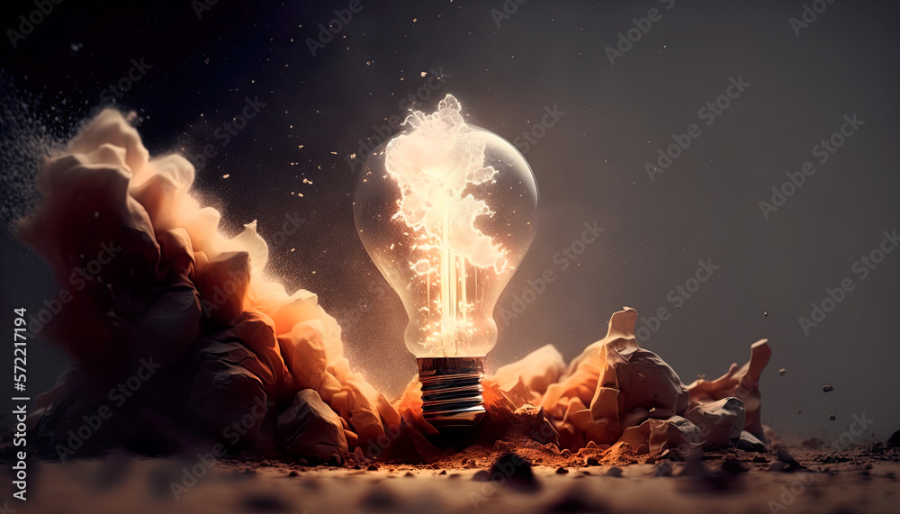 Lightbulb eureka moment with Impactful and inspiring artistic explosion ...